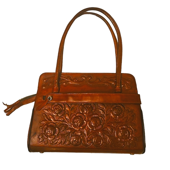 Vintage | Bags | Vintage Mexican Hand Tooled Leather Purse Floral ...